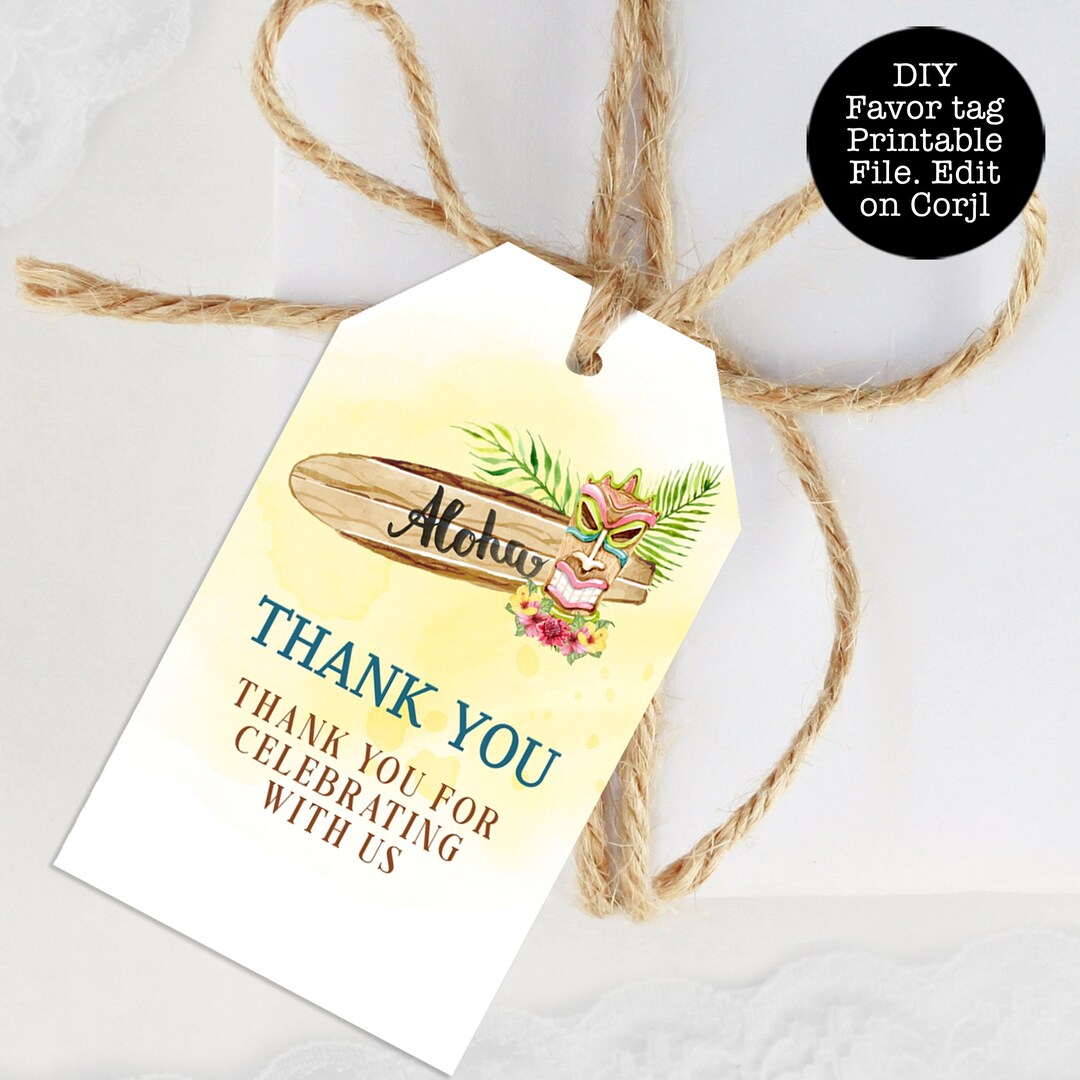 Editable Gift Tag, Tiki Birthday, Favor Tags, Gift Tag, Summer Party ...