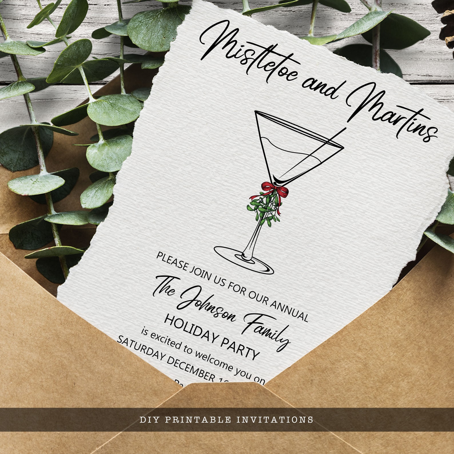 Mistletoe and Martinis Holiday Party Invitations Black and - Etsy