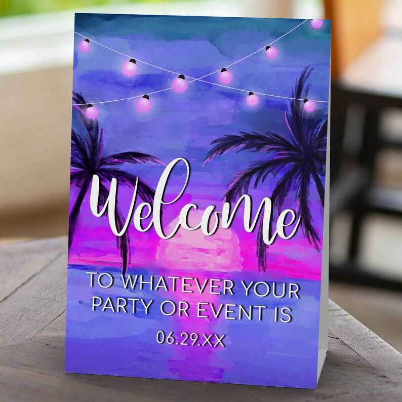 Blue Sunset Welcome Sign Tropical Sunset Welcome Signs - Etsy