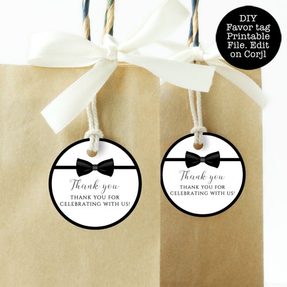Black Tie Round Favor Tags, Cupcake Toppers, Black and White Favor Tag ...