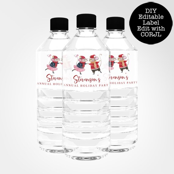 Editable Holiday Mouse Water bottle Labels, Christmas Mice Beverage ...