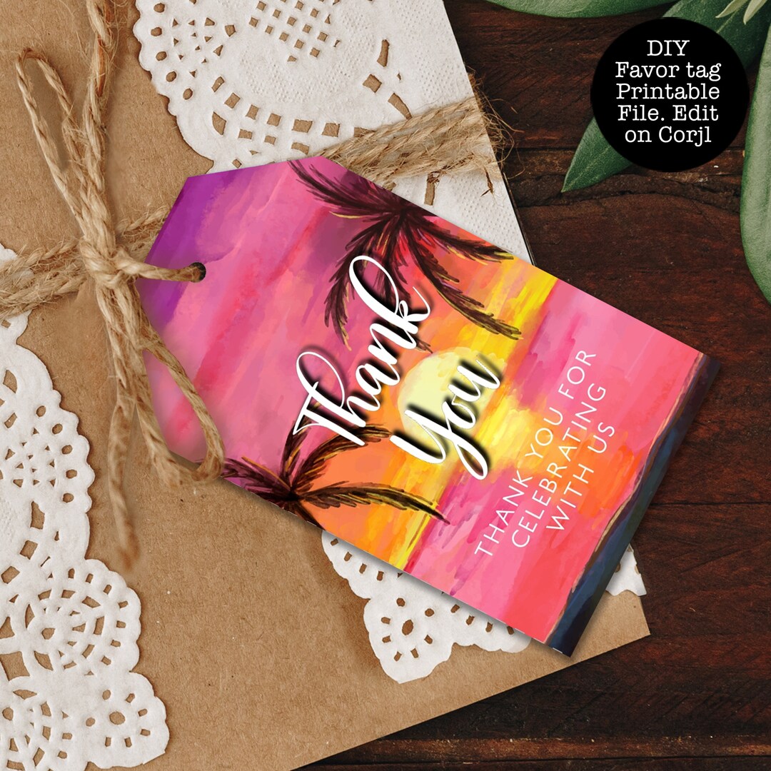 Tropical Sunset Favor Tag, Sunset Gift Tags, Editable Gift Labels ...