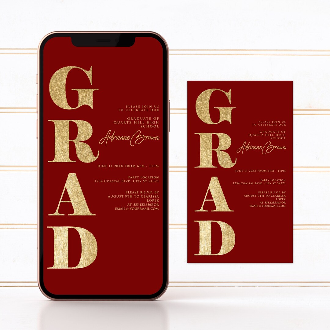Editable Gold and Red Graduation Party Evite Text Instant Invitation ...