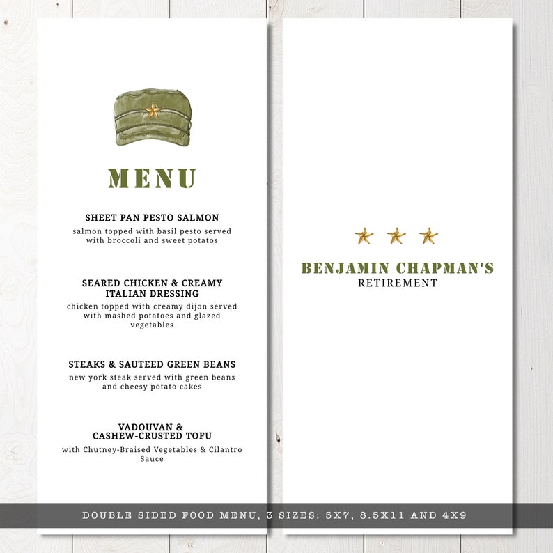Military Food Menu Army Themed Dinner Menu Food Menu Dinner - Etsy