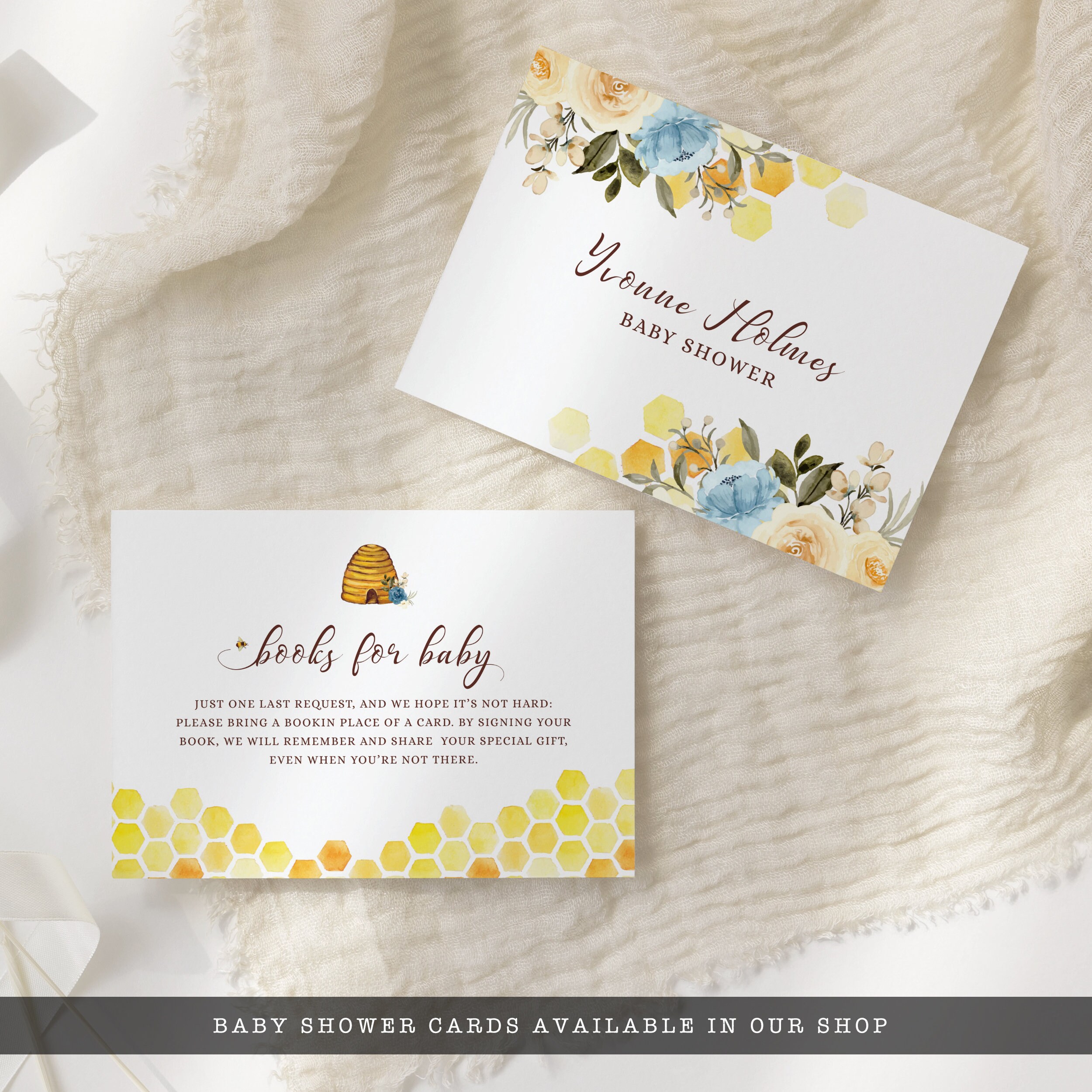 Dusty Blue and Yellow Floral Bee Bridal Shower Printable Editable ...