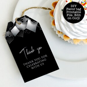 Editable Silver and Black Printable Thank You Tags, Vegas Themed Favor ...
