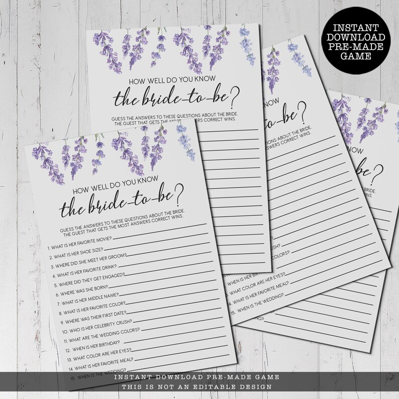 Purple Lavender Bridal Shower Game How Well Do You Know the - Etsy