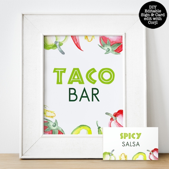 Taco Party Signs, Taco Bar Sign, Instant Download, Pepper Fiesta Sign ...