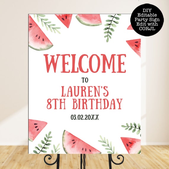 Editable Watermelon Welcome Sign, BBQ Party Welcome Signs, Printable ...