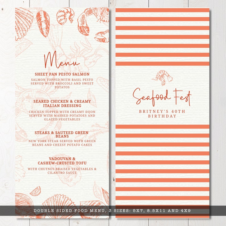 Editable Food Menu Seafood Party Menu Beach Party Food Menu - Etsy