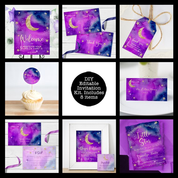 Editable Twinkle Twinkle Little Star Invitation Kit, Diaper Raffle Game ...