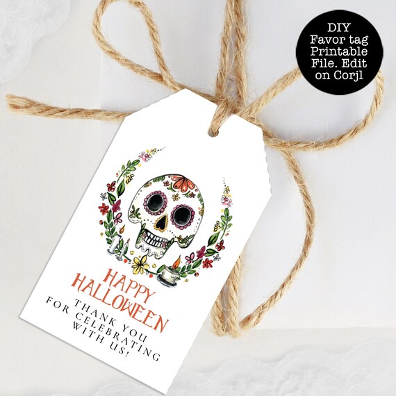 Editable Sugar Skull Favor Tags, Halloween Gift Tags, Halloween Treat ...