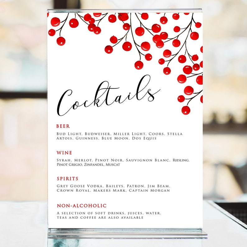 Christmas Berries Menu Signs Drink Menu Template Drink Menu - Etsy