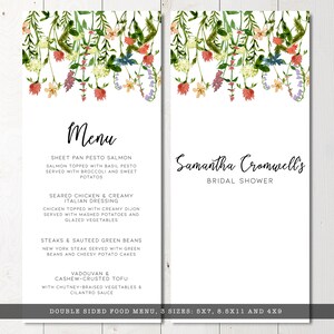 Boho Wildflower Food Menu, Botanical Floral Menu, Custom Dinner Menu ...