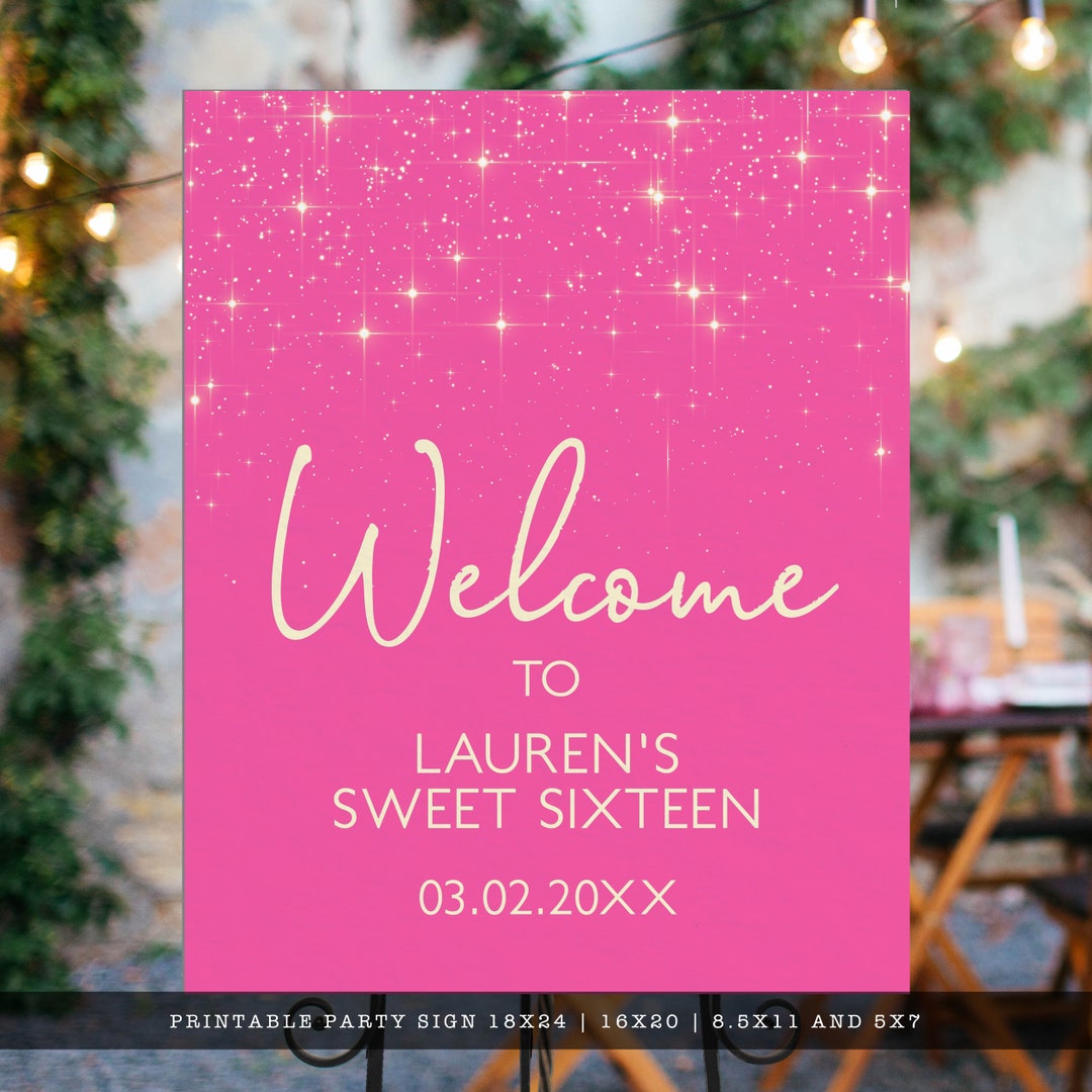 Pink Glitter Sweet Sixteen Welcome Sign (printable Party Sign) - Etsy