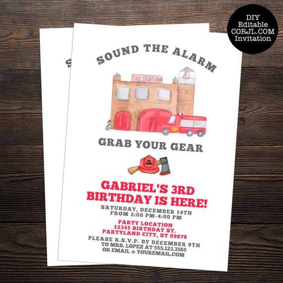 Fireman Birthday Invite, Firefighter Party Invite, Fireman Invite, Fire ...