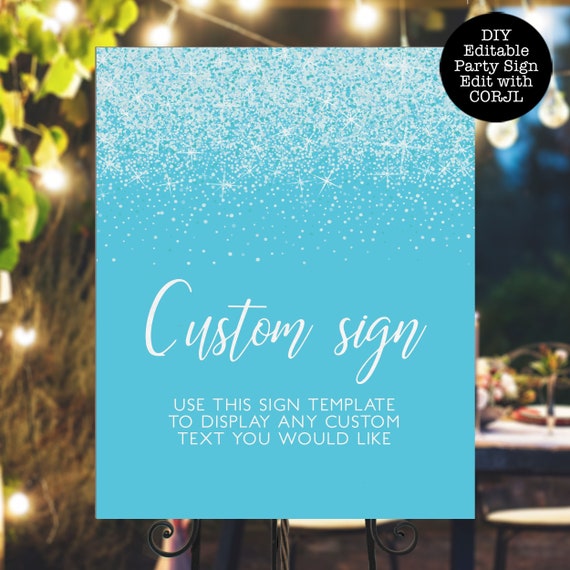 Aqua Glitter Bridal Shower Custom Sign, Printable Custom Signs, Bridal ...