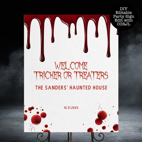 Creepy Halloween Welcome Signs, Halloween Party Signs, Party Signs ...