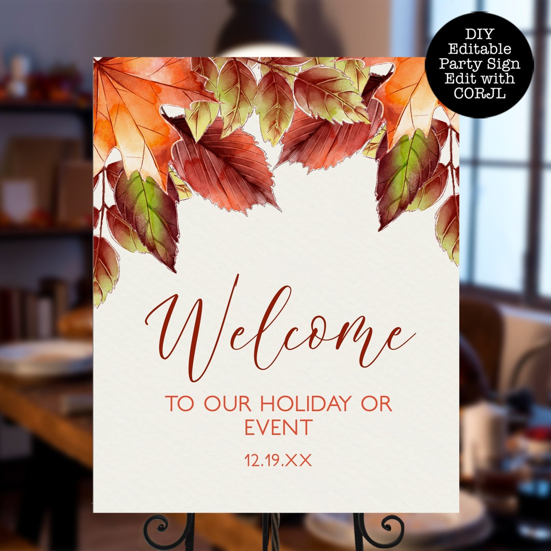 Fall Leaves Welcome Signs, Friendsgiving Sign, Thanksgiving Sign ...