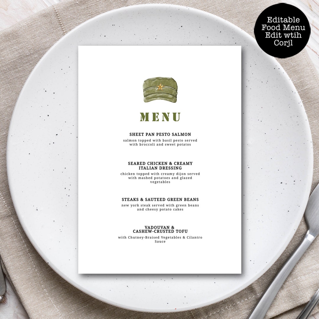 Military Food Menu Army Themed Dinner Menu Food Menu Dinner - Etsy