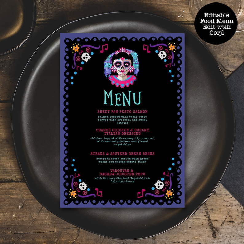 Editable Dinner Menu Day of the Dead Dinner Menu Digital - Etsy