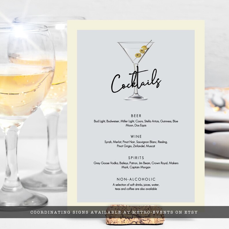 Retro Cocktail Welcome Signs Grey and White Sign Printable - Etsy