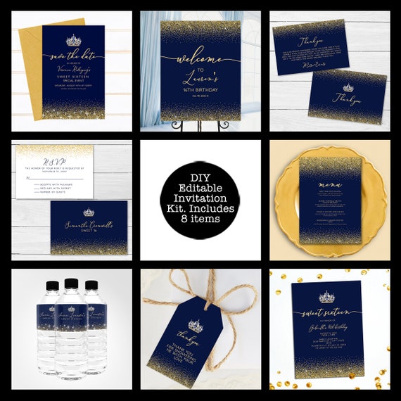 Editable Invitation Kit, Printable Invitation Bundle, Sweet Sixteen ...