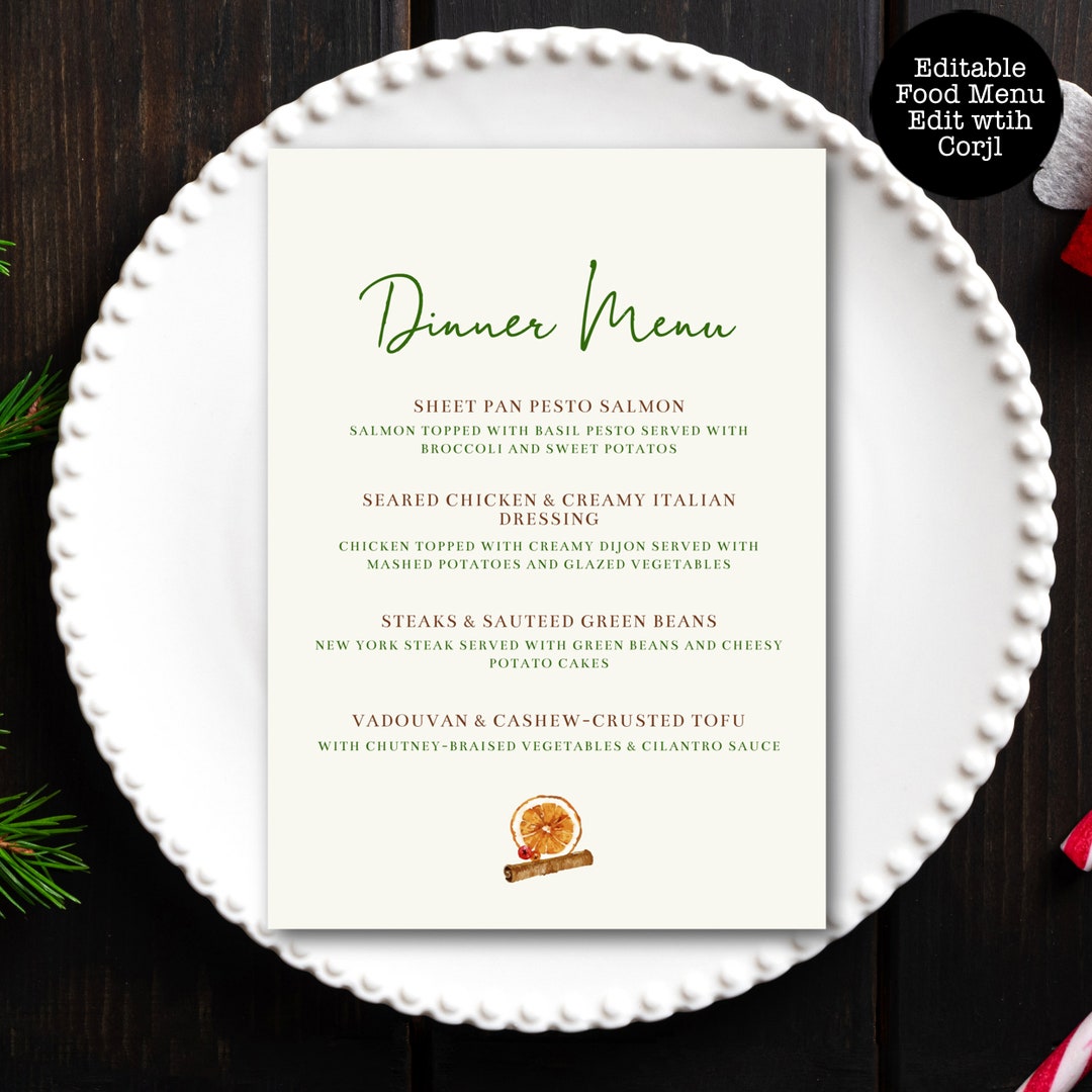 Christmas Tree Menu, Dinner Party Menu, Holiday Food Menu, Editable ...