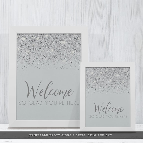 Silver Glitter Welcome Sign, Wedding Sign, Bridal Shower Sign ...