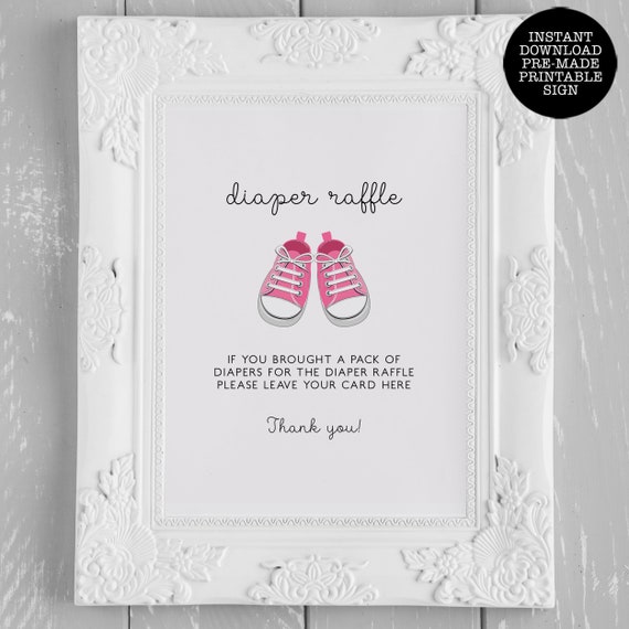 Baby Girl Diaper Raffle Sign, Baby Shower Signs, Instant Download, Pink ...