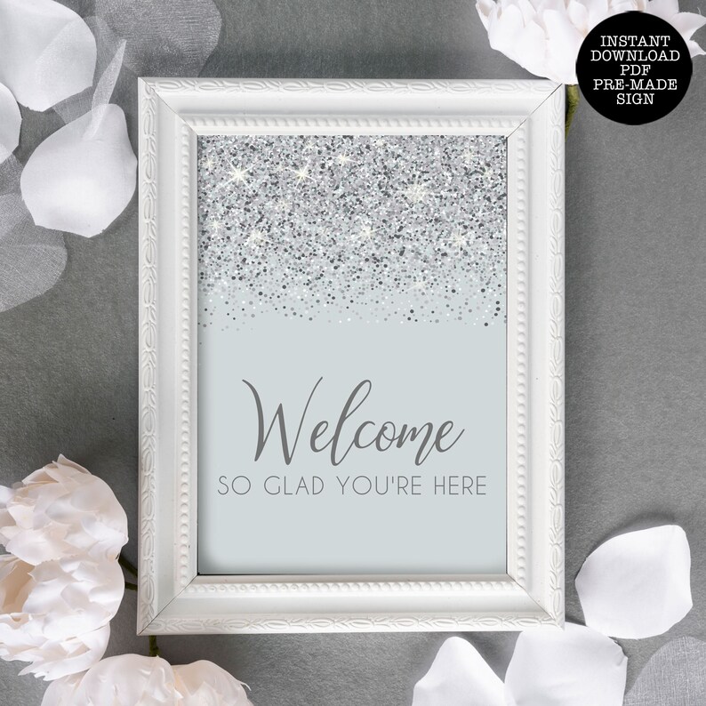 Silver Glitter Welcome Sign Wedding Sign Bridal Shower Sign - Etsy
