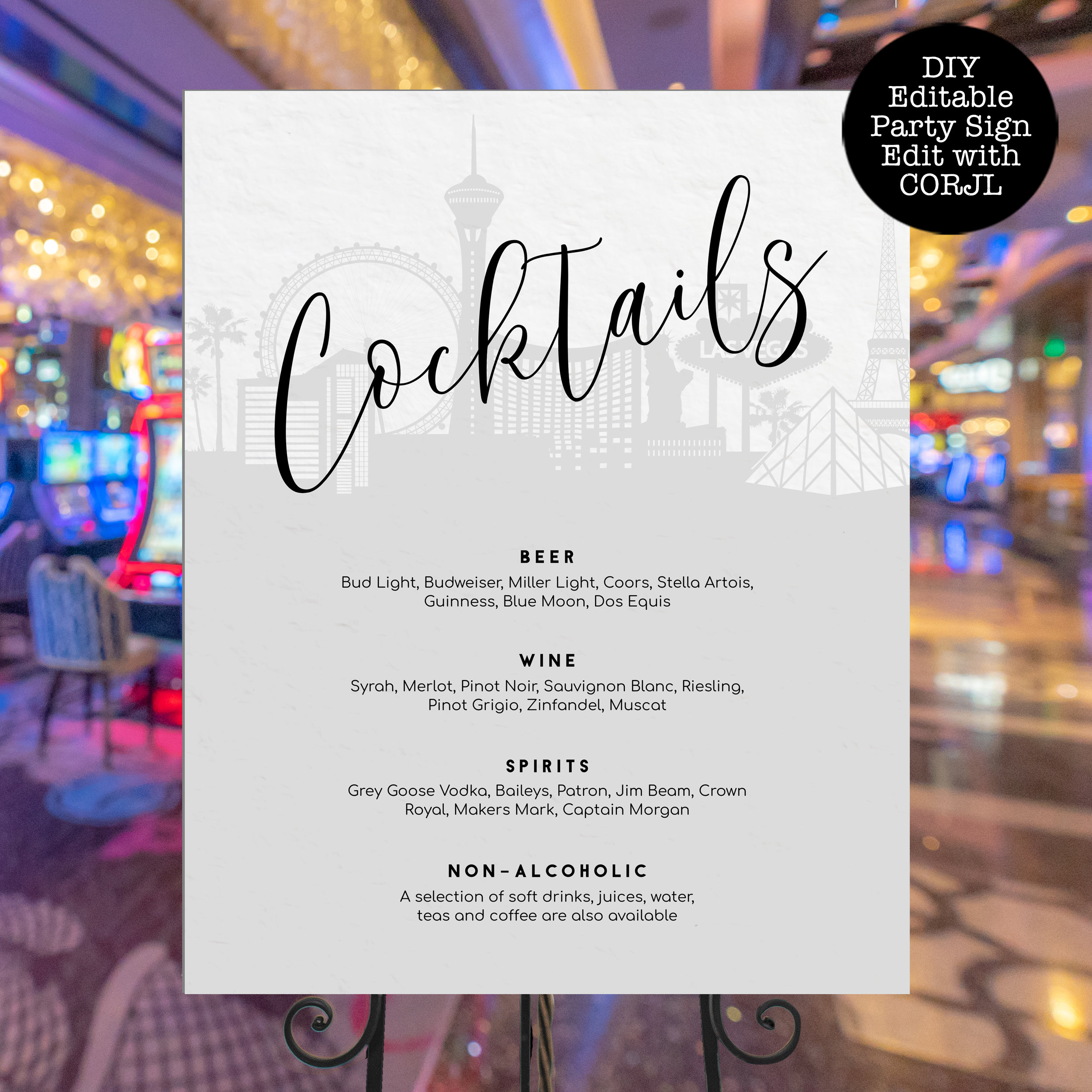 Las Vegas Themed Drink Menu Signs Casino Party Sign Cocktail | Etsy