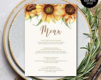 Sunflower Menu Template | Etsy