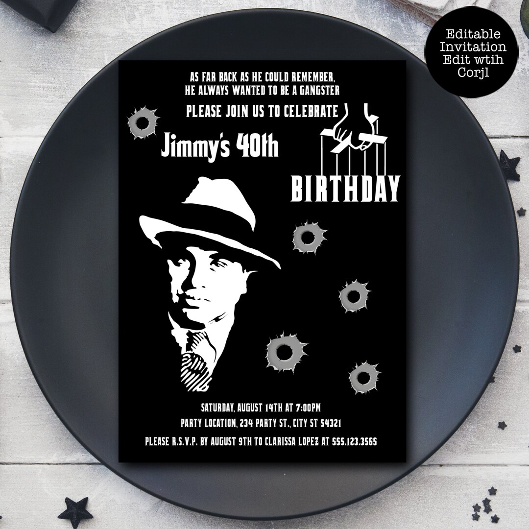 Mobster Birthday Invitation: Gangster Party, Editable Template (digital ...