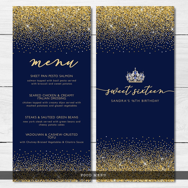 Navy and Gold Glitter Food Menu Dinner Party Menu Food Menu | Etsy