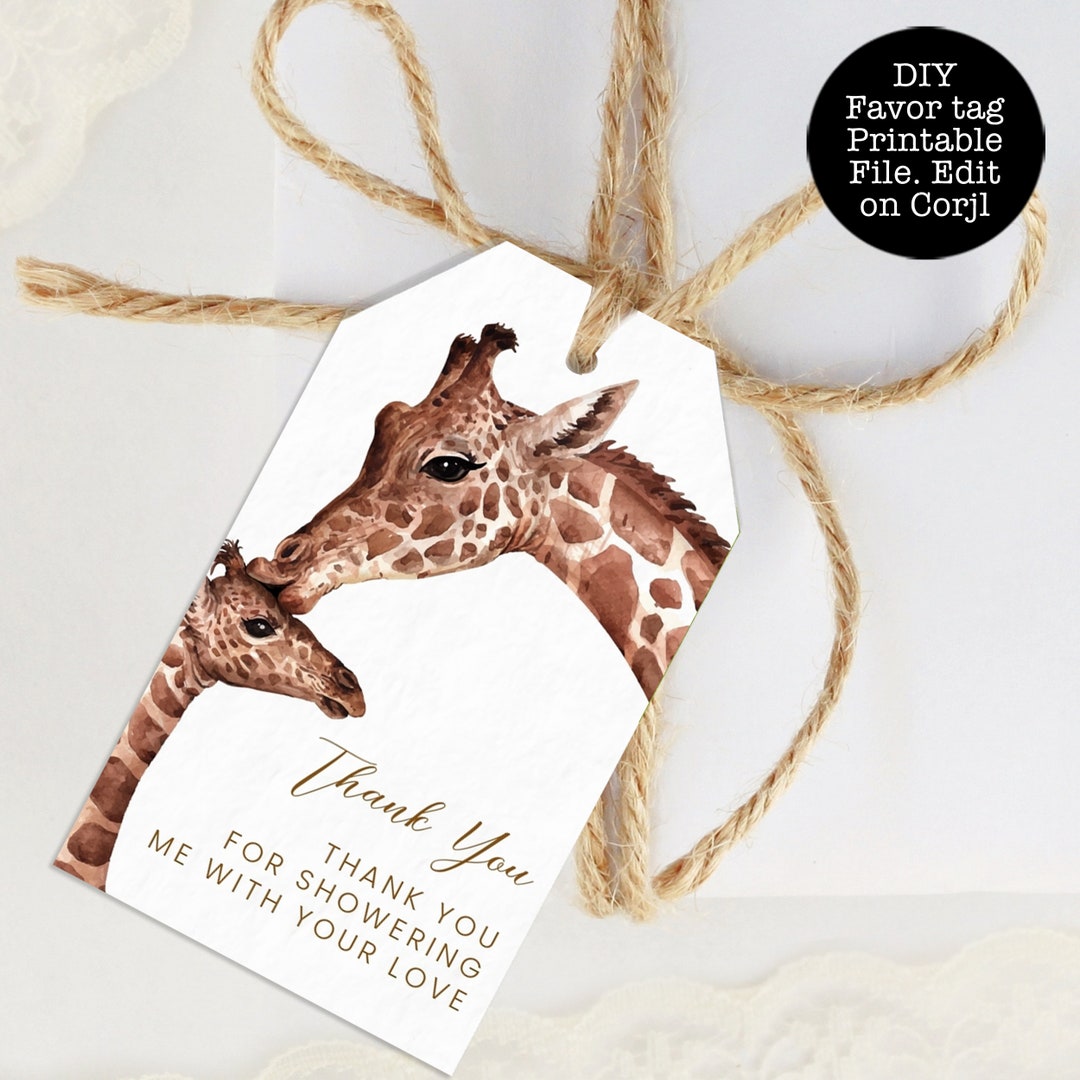 Giraffe Favor Tags, Safari Gift Tags, Jungle Favor Tag, Printable Thank ...
