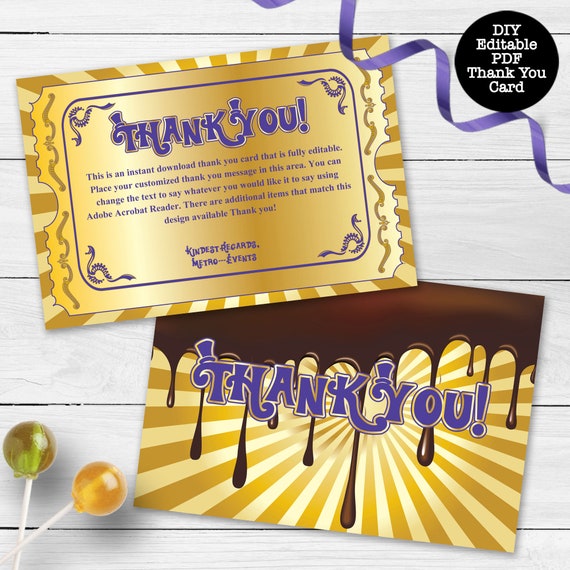 Gold Thank You Cards, Chocolate Thank You Notes, Golden Thank You Card ...