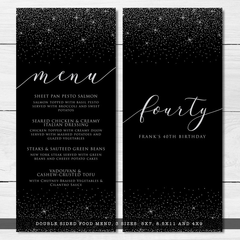 Silver Glitter Themed Food Menu Glitter Dinner Menu Food - Etsy