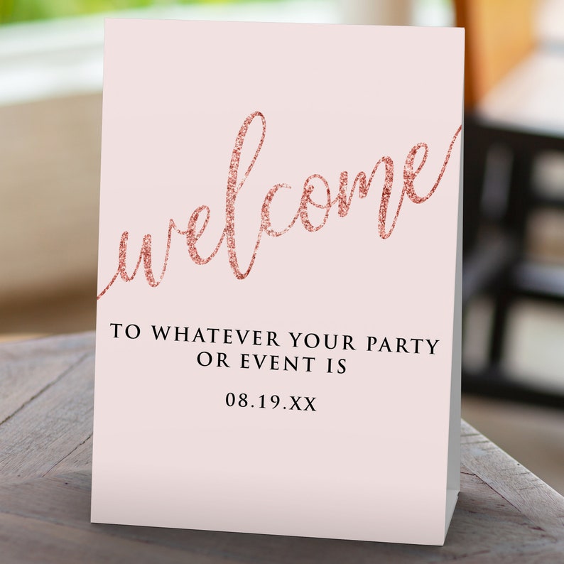 Blush Pink Glitter Welcome Sign, Printable Party Sign, Instant Download ...
