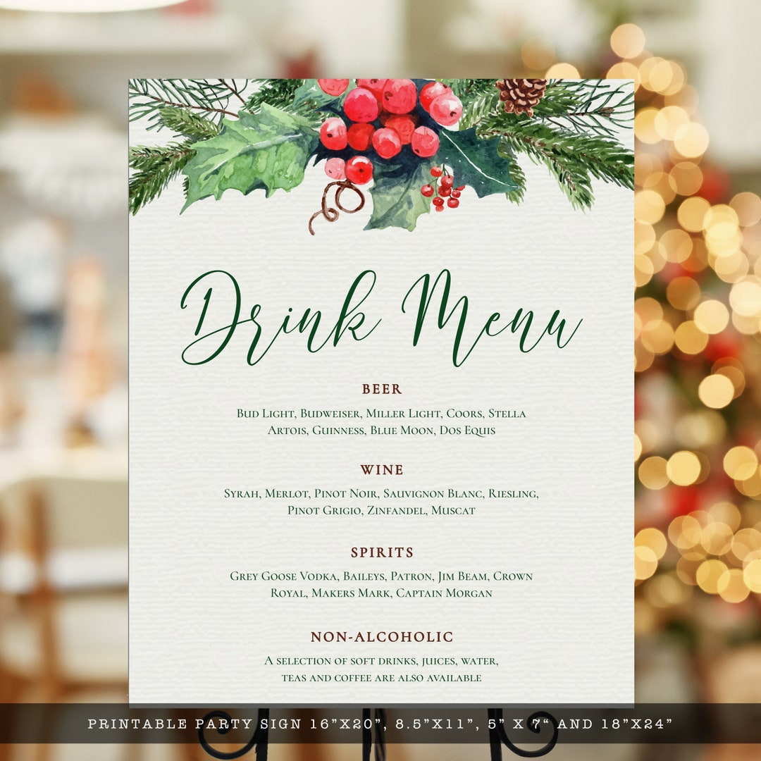 Christmas Drink Menu Signs, Drink Menu Template, Drink Menu Sign ...