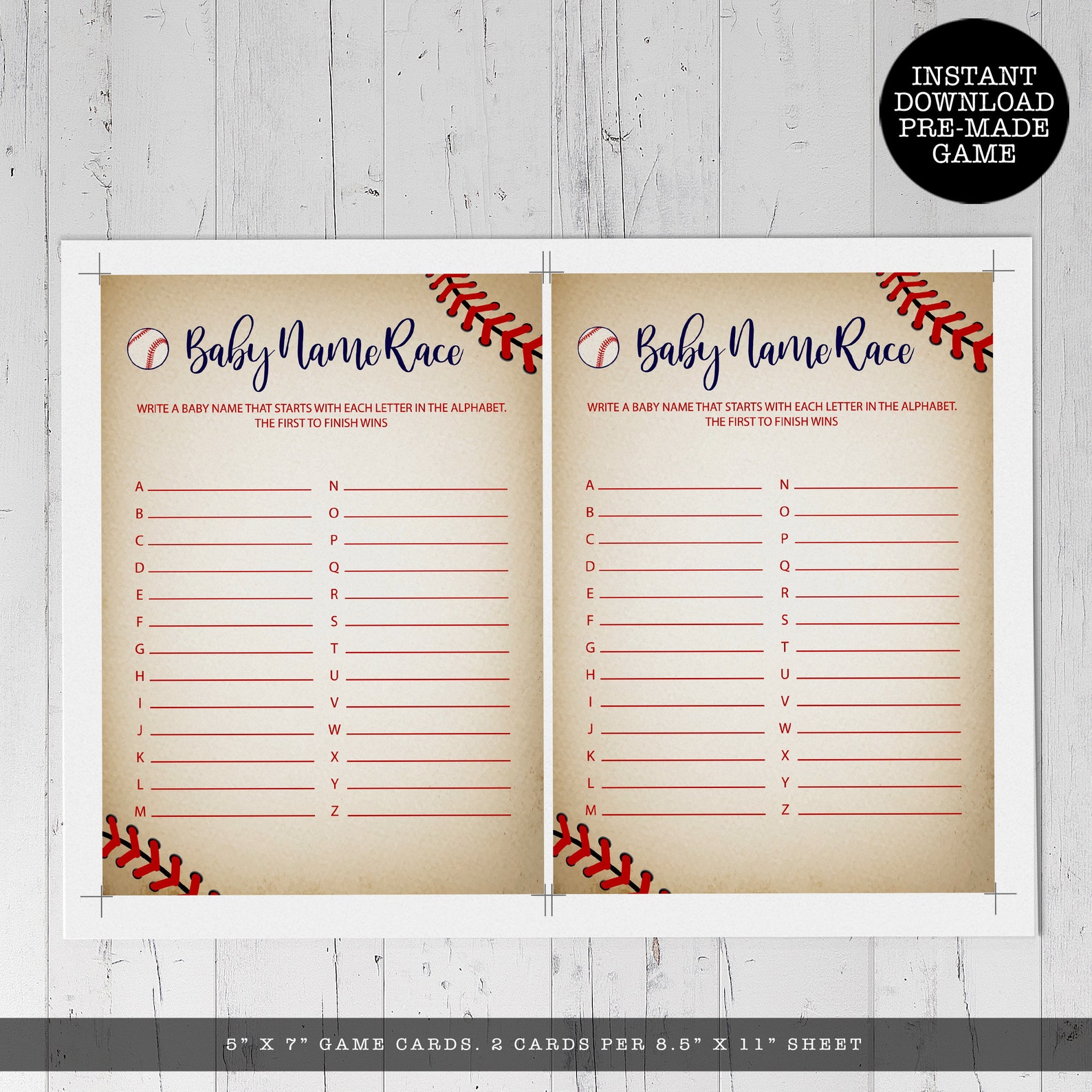 Baseball Baby Shower Game Sports Themed Baby Name Race | Etsy