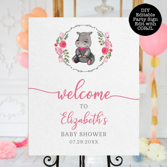 Baby Hippo Welcome Sign, Baby Shower Sign, Custom Welcome Sign ...
