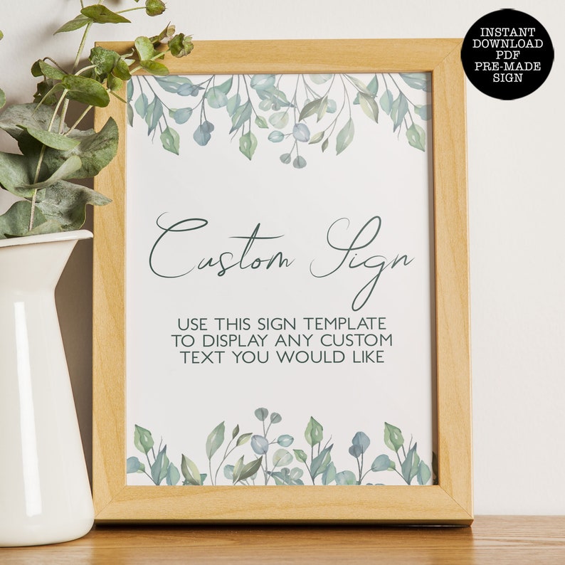 Green Botanical Custom Sign Printable Party Sign Greenery | Etsy