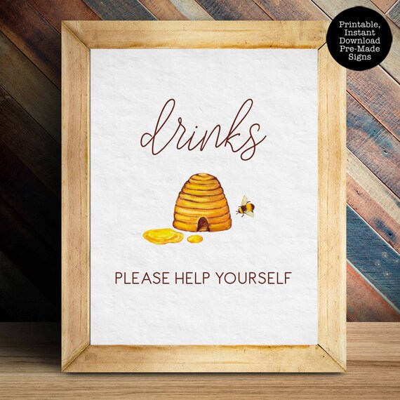 Bumble Bee Drink Sign, Bridal Shower Sign, Printable Sign Instant ...