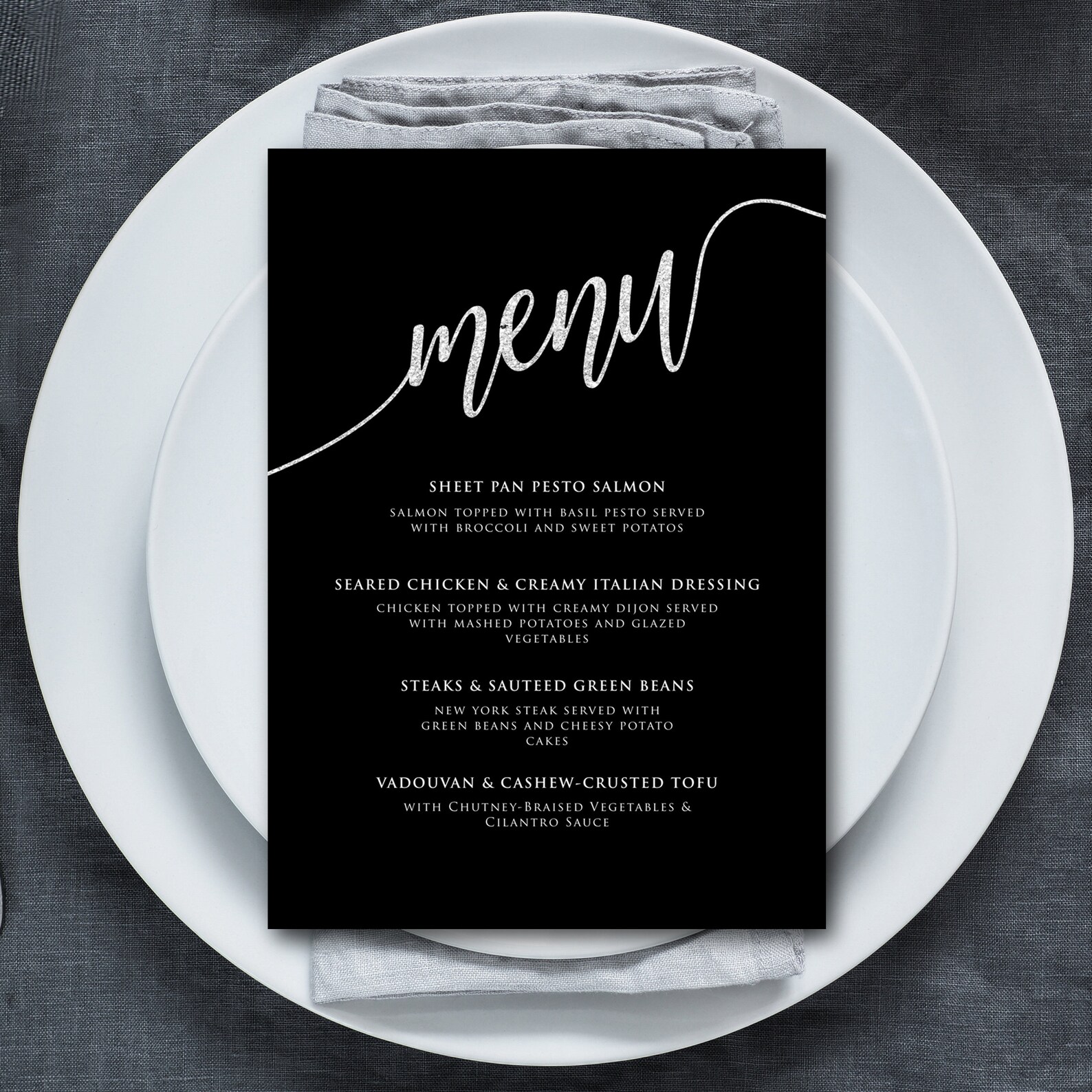 Printable Black and Silver Dinner Menu Custom Menu Elegant - Etsy