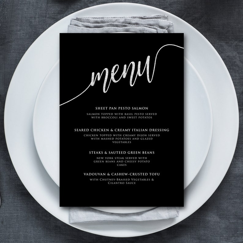 Printable Black and Silver Dinner Menu Custom Menu Elegant - Etsy