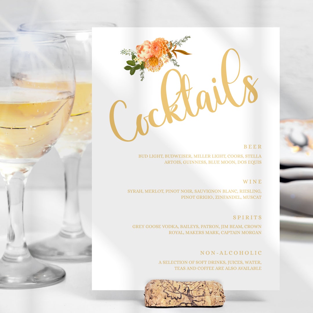 Editable Drink Menu Signs Printable Bar Menu Cocktail Menu - Etsy