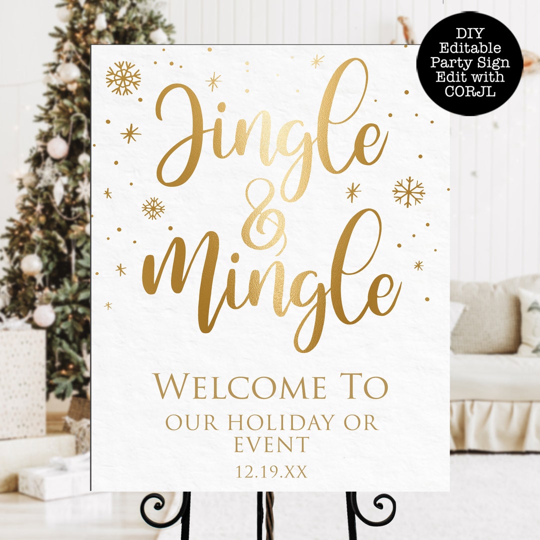 Jingle and Mingle Welcome Sign, Printable Welcome Sign, Corjl Template ...