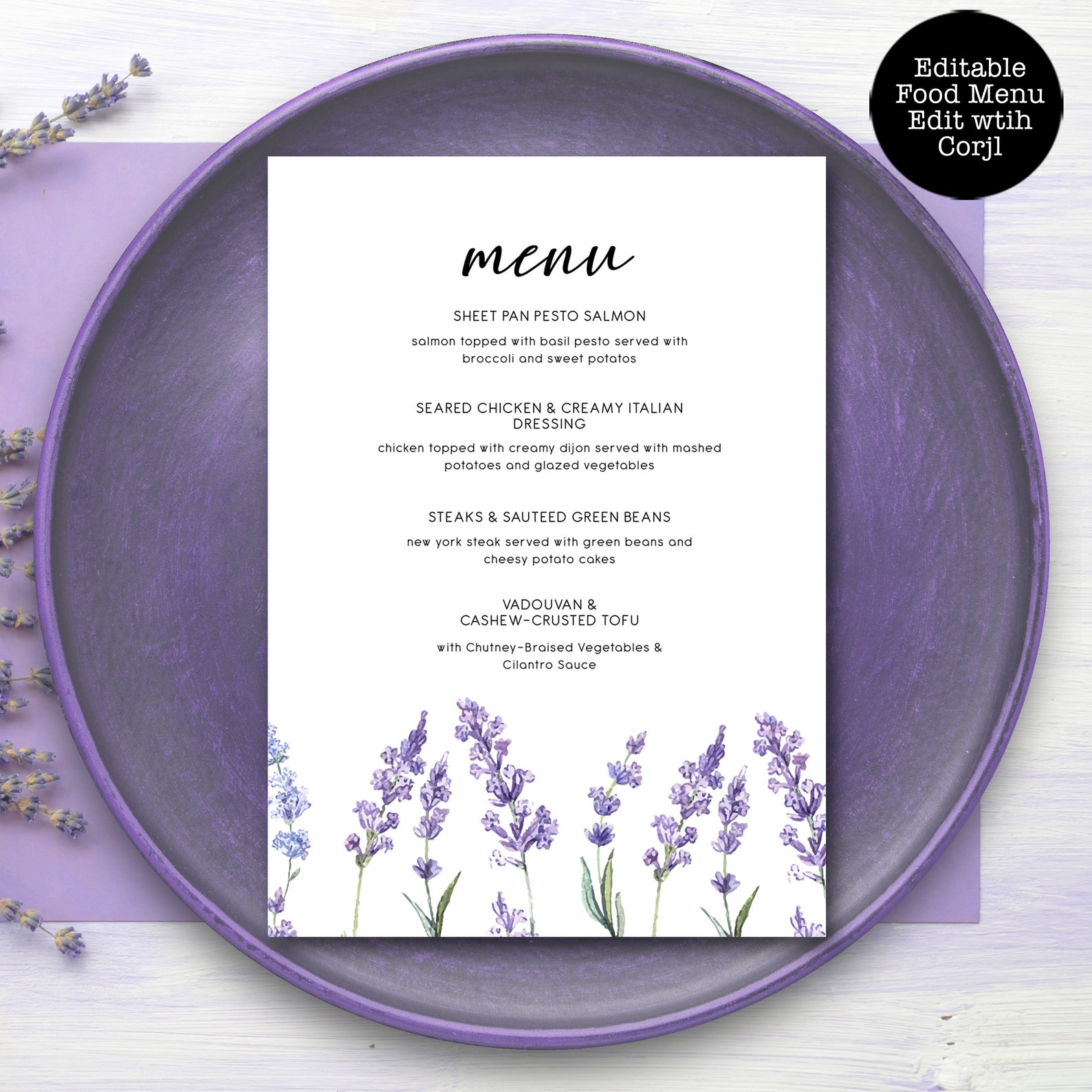 Lavender Floral Food Menu Purple Floral Menu Custom Dinner - Etsy