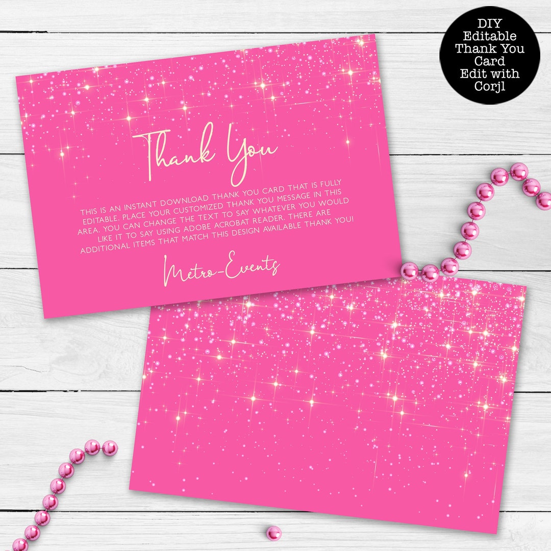 Pink Glitter Thank You Cards, Hot Pink Thank You Cards, Custom Thank ...
